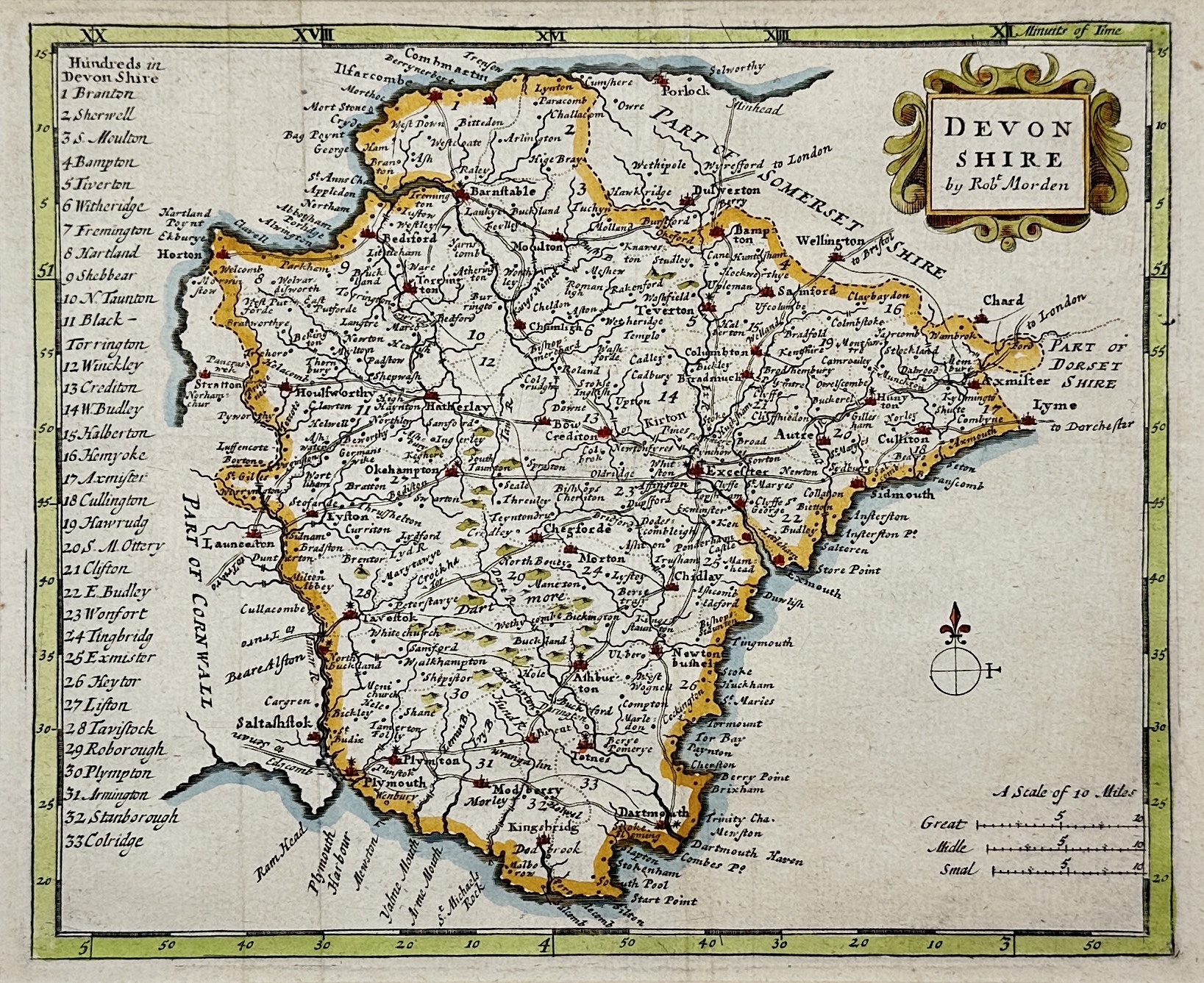 Robert Morden - Hand-coloured Map of Devon - Devonshire | Auktion