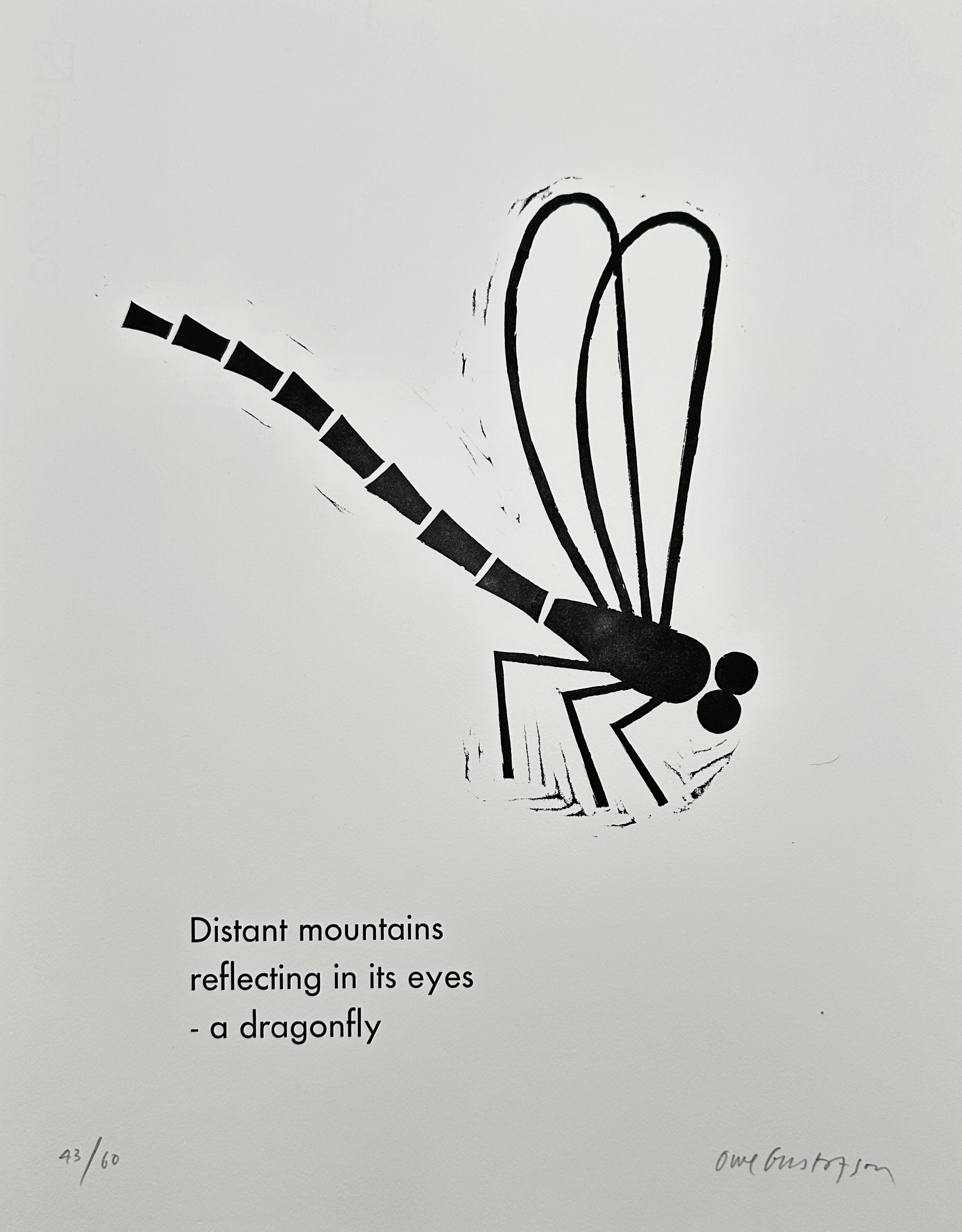 Owe Gustafson (1940) - Linocut "Slända" (Dragonfly) | Auktion
